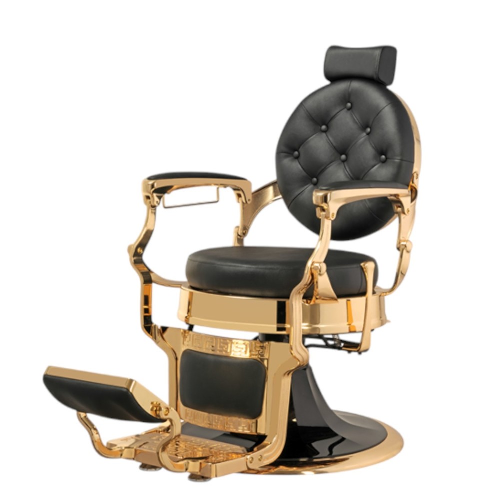 Larry Gold Barber Chair | Round Aluminum Frame & Retro Base