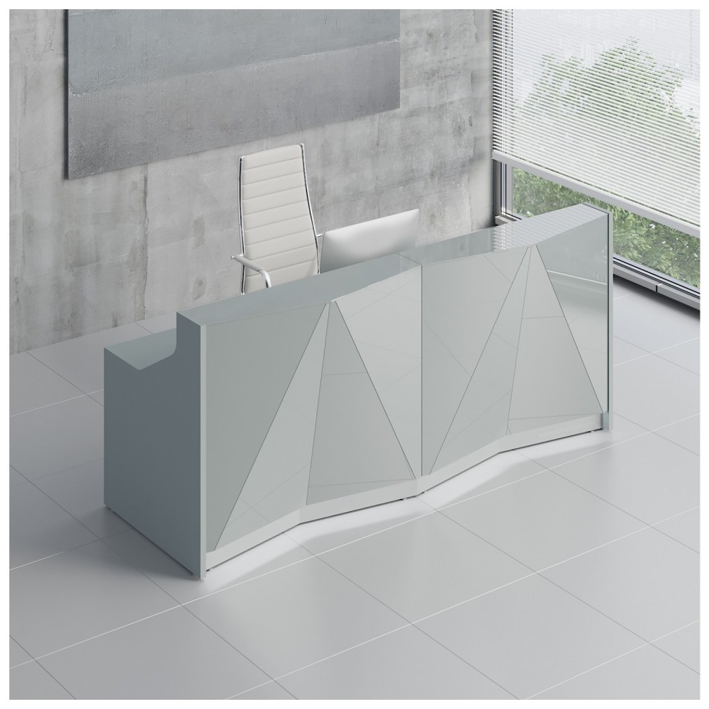 recepción ovalada solid surface para centro médico, elegante y resistente